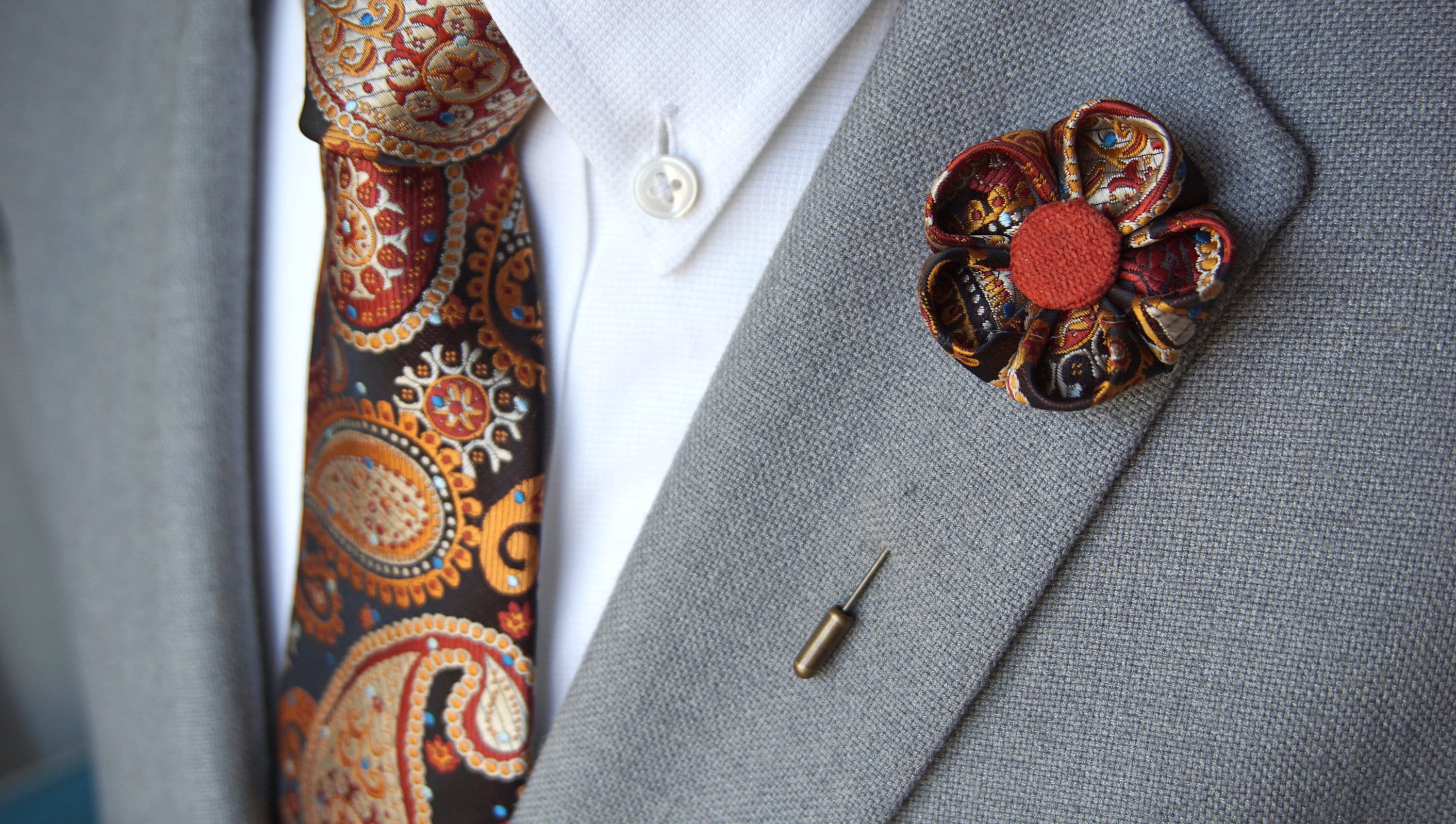 Handmade Flower Lapel Pin Burnt Orange Center with Paisley | Etsy