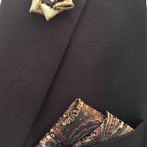 Men's Golden Flower Lapel Pin & Pocket Square Combo / Mens Accessories ...