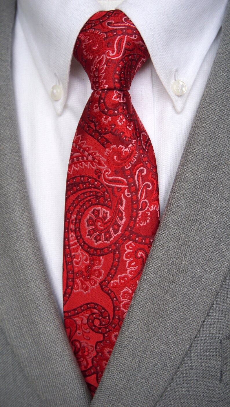 Handmade Red Lapel / Red Paisley Tie & Solid Red Pocket Square - Etsy