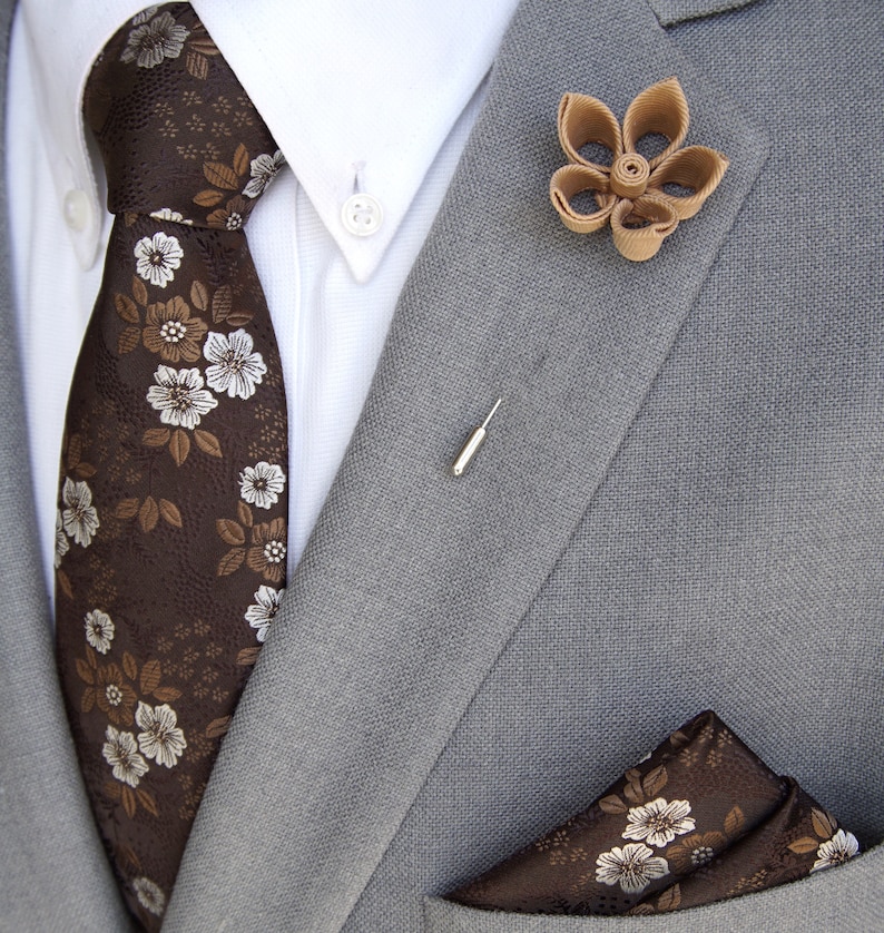 Handmade Tan Open Petal Lapel Flower Pin / Brown Floral Tie & - Etsy