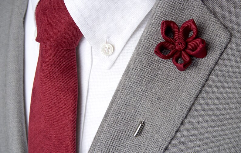 Handmade Scarlet Red Lapel Flower Paired With Scarlett Red Tie | Etsy