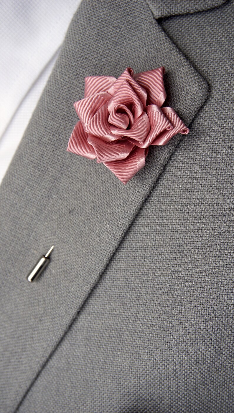 Dusty Pink Rose Lapel Pin / Floral Tie & Black Pocket Square | Etsy