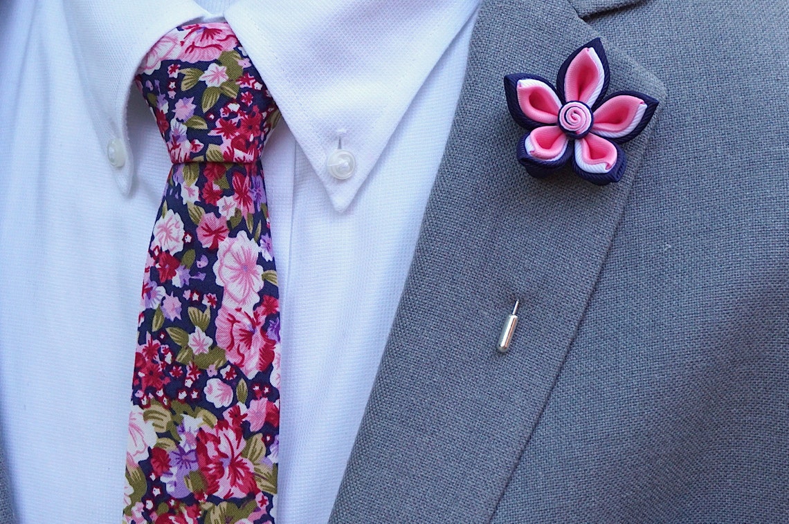 Handmade Lapel Flower Pin With a Floral Tie Set Wedding - Etsy