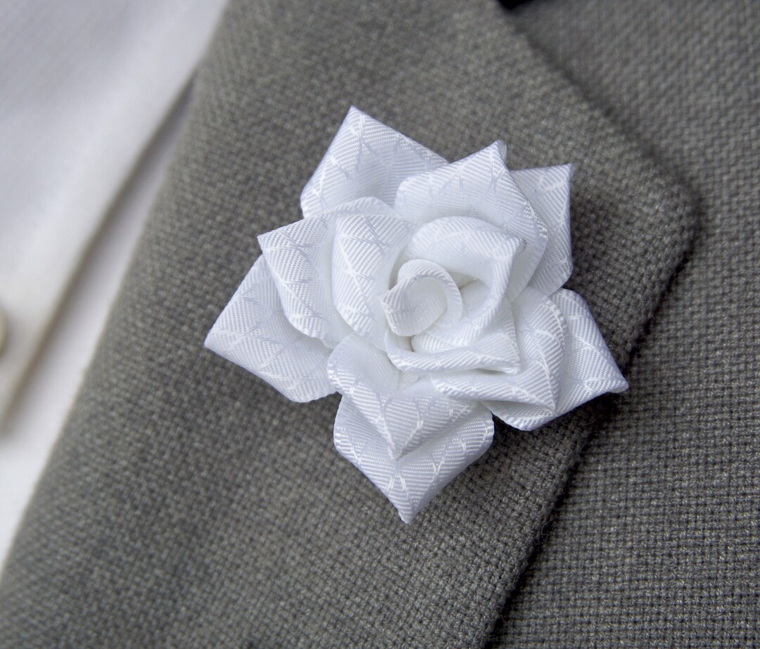 Handmade White Rose Lapel Pin - Boutonniere / Lapel Flower / Men's ...
