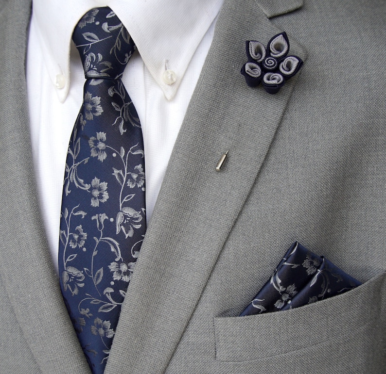 Handmade Navy Blue & Silver Lapel Flower Pin With Swirl Center - Etsy