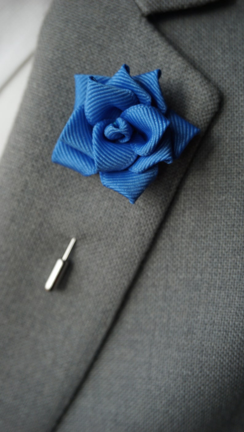Blue Rose Lapel Pin & Pocket Square Combo Set / Boutonniere / - Etsy