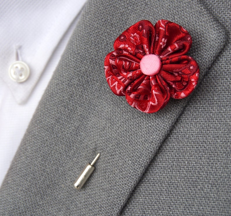Handmade Red Lapel / Red Paisley Tie & Solid Red Pocket Square - Etsy
