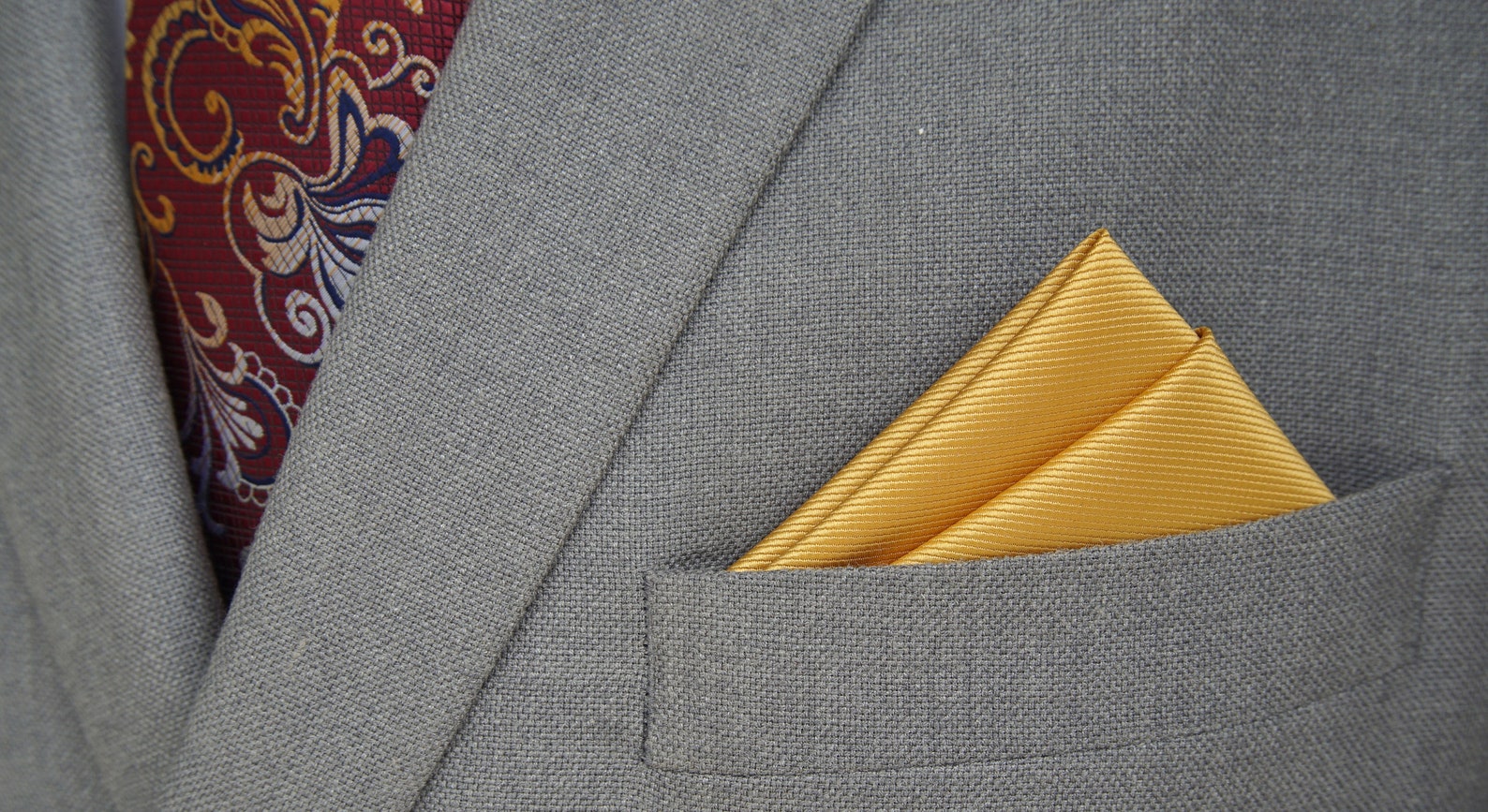 Handmade Lapel Pin & Red Paisley Tie and Light Gold Pocket | Etsy