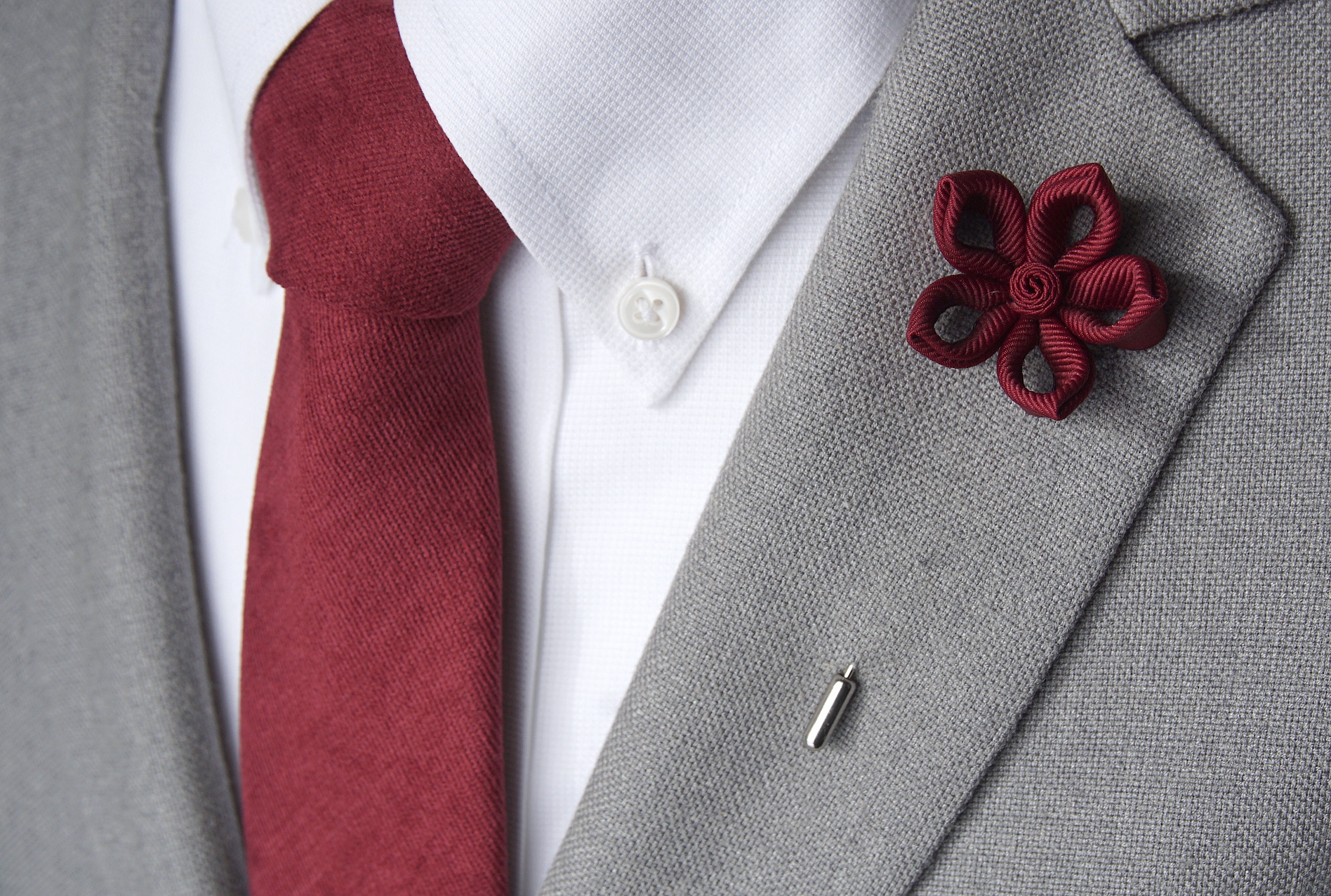 Handmade Scarlet Red Lapel Flower paired with Scarlett Red Tie | Etsy