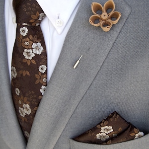 Handmade Tan Open Petal Lapel Flower Pin / Brown Floral Tie & Pocket ...