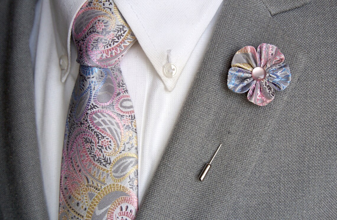 Handmade Pattern Flower Lapel Pin / Mult-Colored Paisley Tie & | Etsy