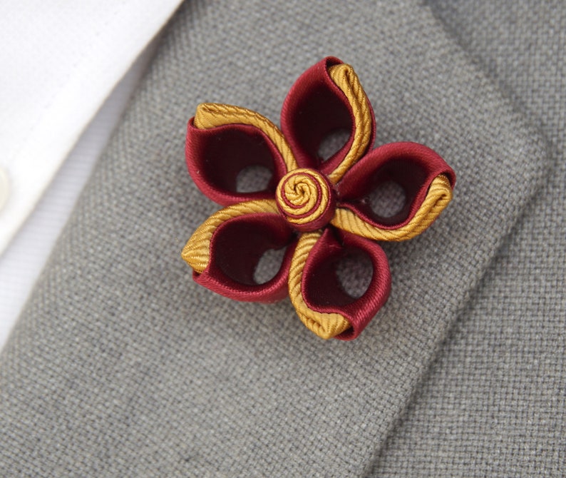 Handmade Lapel Pin & Red Paisley Tie and Light Gold Pocket - Etsy