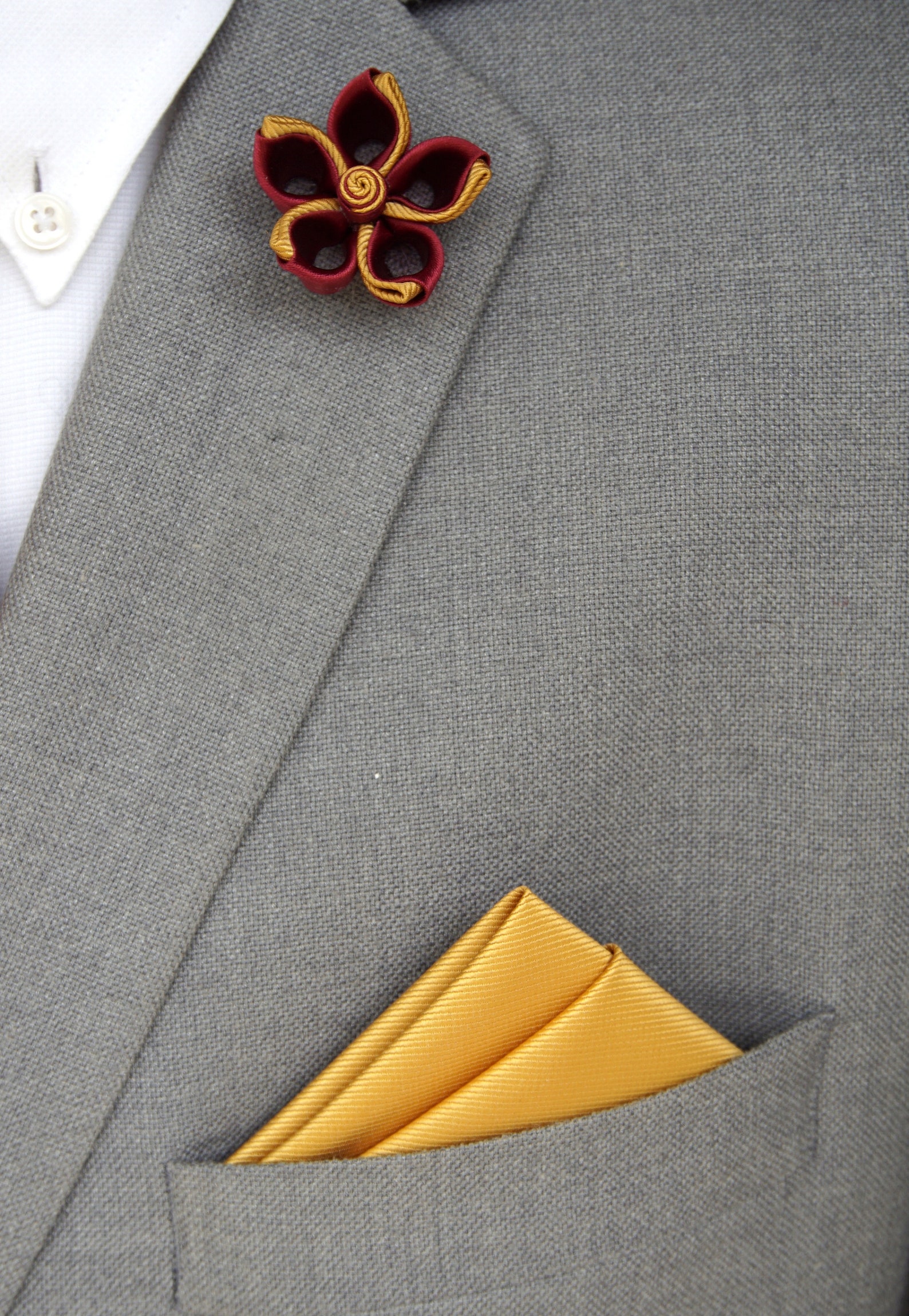 Handmade Lapel Pin & Red Paisley Tie and Light Gold Pocket | Etsy