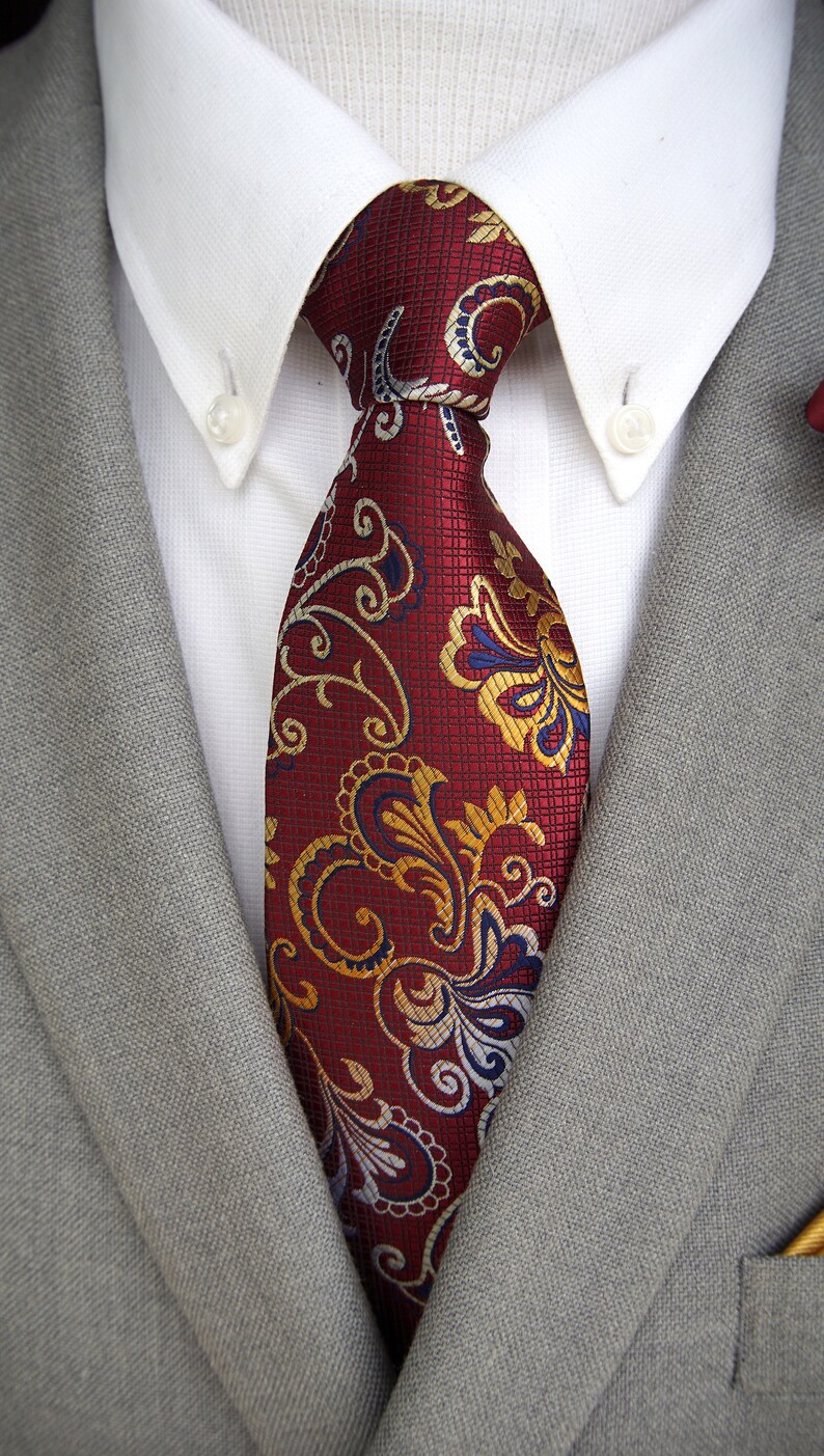 Handmade Lapel Pin & Red Paisley Tie and Light Gold Pocket - Etsy