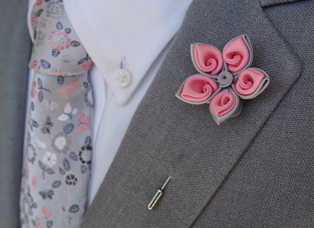 Handmade Silver and Pink Lapel Flower Pin With a Floral Silver - Pink ...