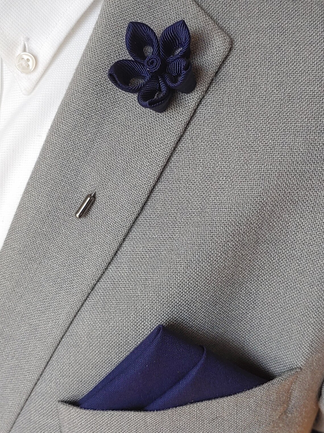 Navy Blue Handmade Lapel Pin / Dark Blue Floral Slim Tie & | Etsy