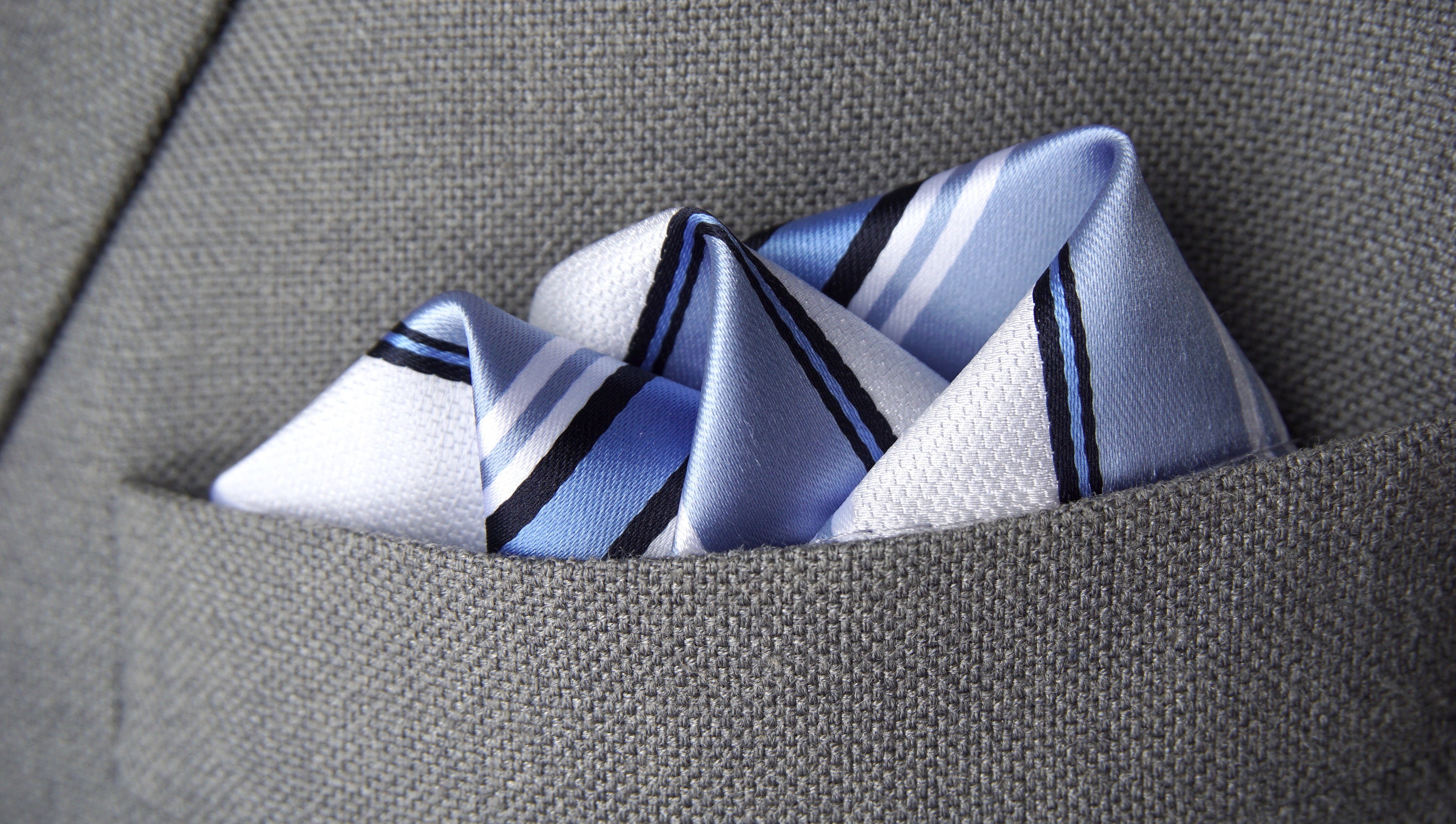 Handmade Lapel Pin Paired W/ Blue & White Striped Tie W/ Pocket Square ...