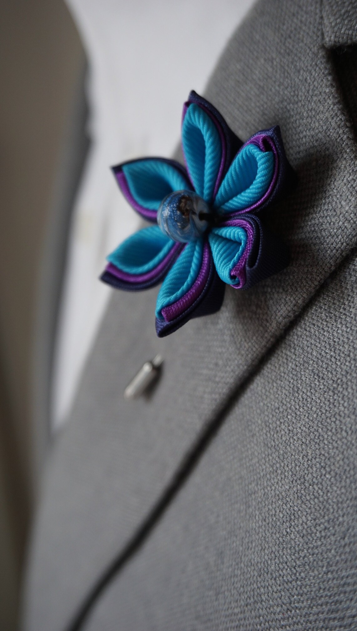 Handmade Flower Lapel Pin / Blue Flower Pin / Lapel Flower ...