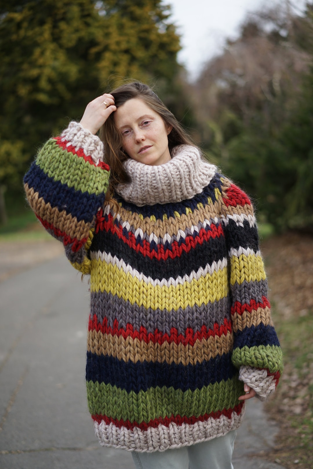 Knitted Sweater, Wool Turtleneck, Colorful Sweater, Cable Knit Sweater ...