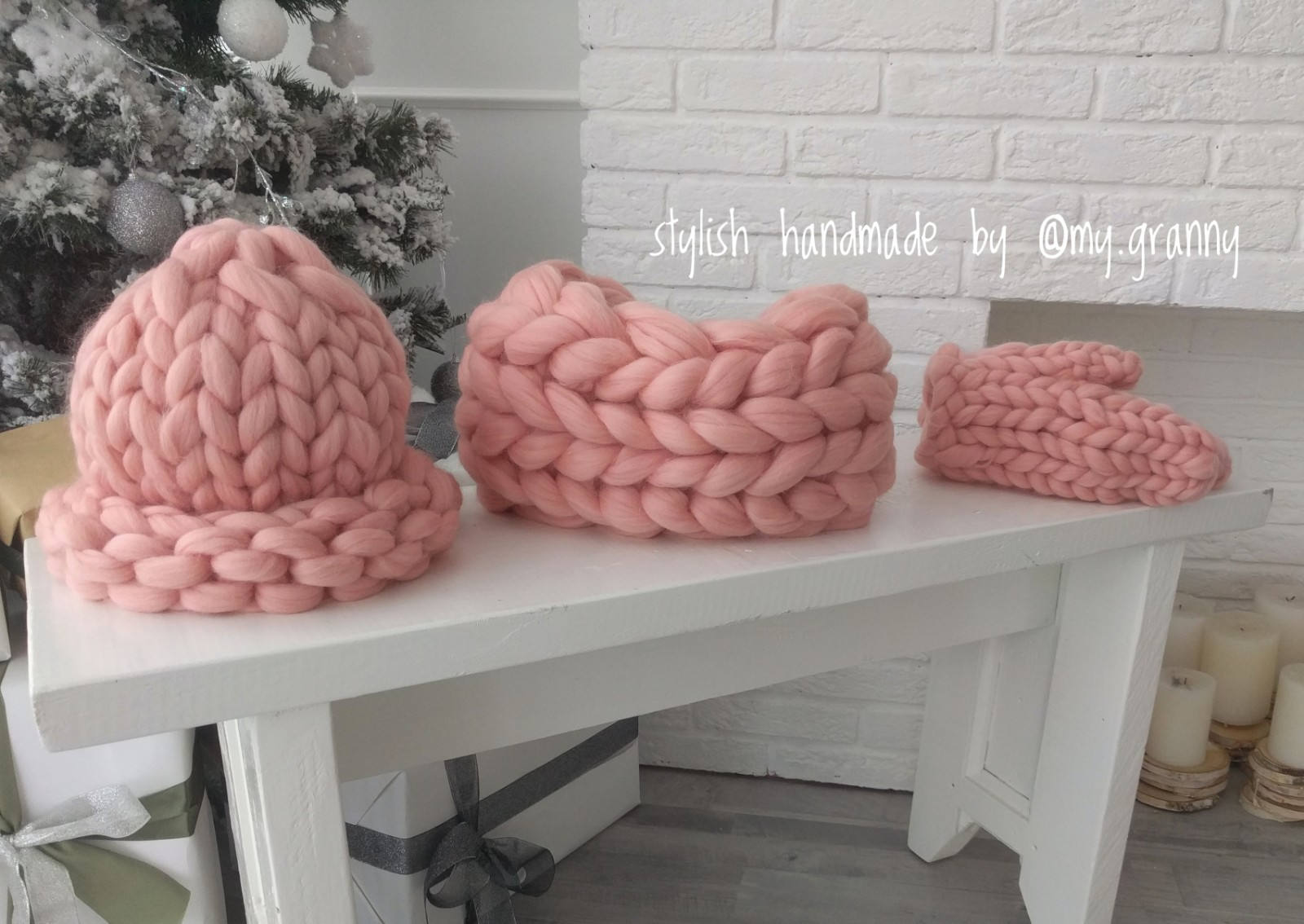 Beanie Set Knitted Hat and Wool Scarf, Soft Merino Wool, Two Piece Set ...