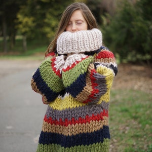 Knitted Sweater, Wool Turtleneck, Colorful Sweater, Cable Knit Sweater ...