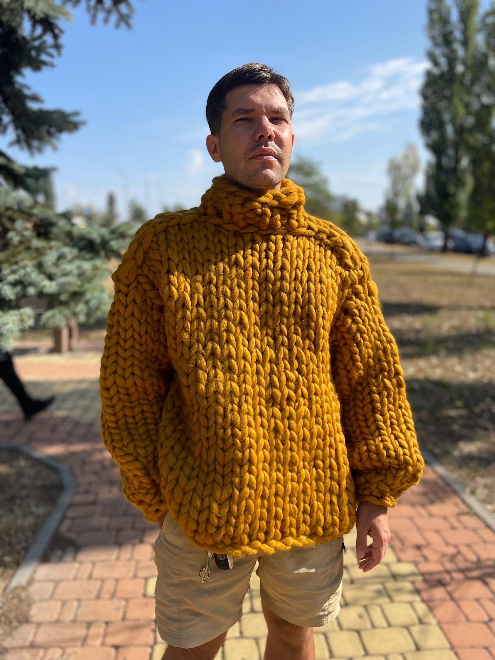 Chunky Knit Sweater for Men, Merino Wool Sweater, Turtleneck Knitted ...