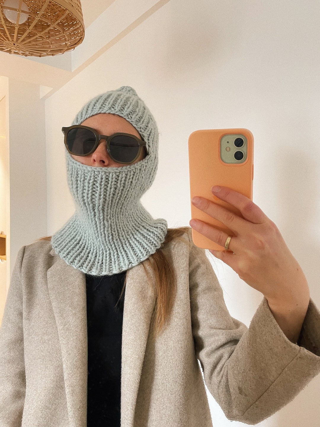 Hand Knitted Balaclava Hat, Women's Wool Knit Hat, Knitted Helmet ...