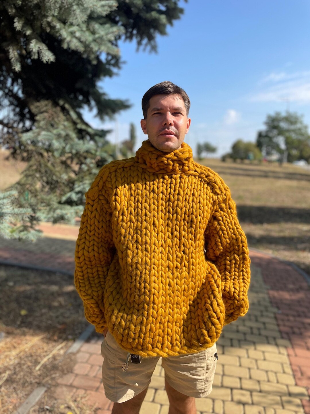 Chunky Knit Sweater for Men, Merino Wool Sweater, Turtleneck Knitted ...