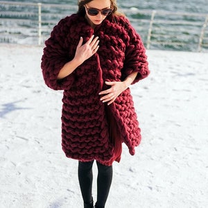 Woman's Chunky Knit Cardigan Merino Wool Long Wool | Etsy