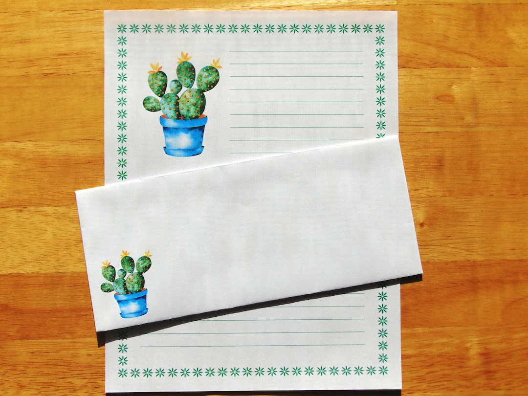 Gifts Stationery Set Lined Cactus Watercolor Plant - Stationary Writing ...