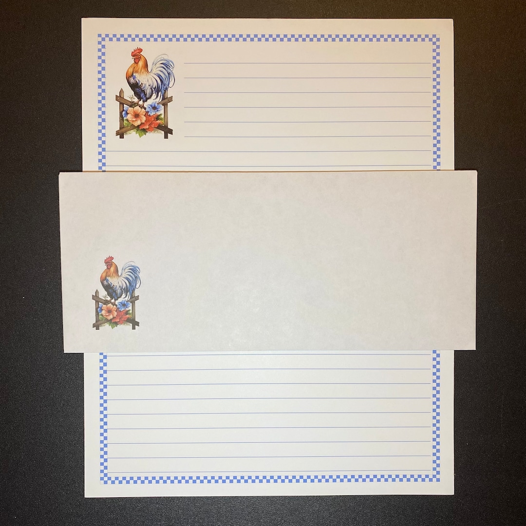 Farm Rooster - Stationery Set 12 Sheets 12 Envelopes - Snail Mail - Pen ...
