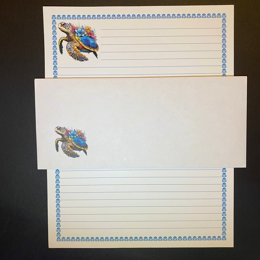 Sea Turtle - Stationery Set 12 Sheets 12 Envelopes - Snail Mail - Pen ...