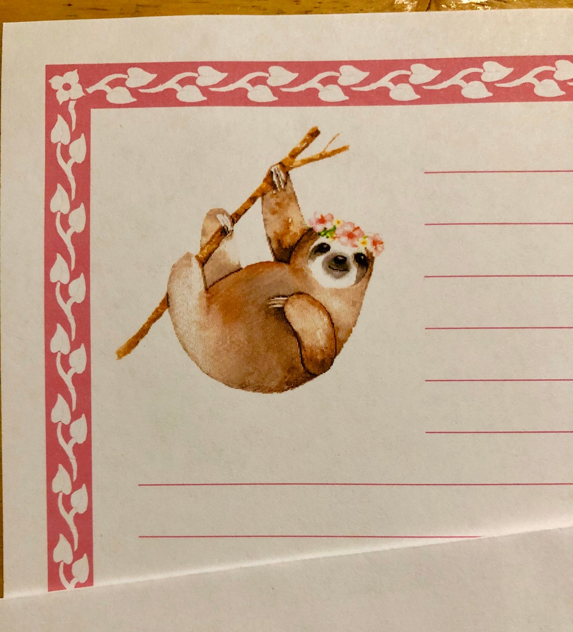 Gifts Stationery Set Lined Sloth Pink Stationary Writing - Etsy