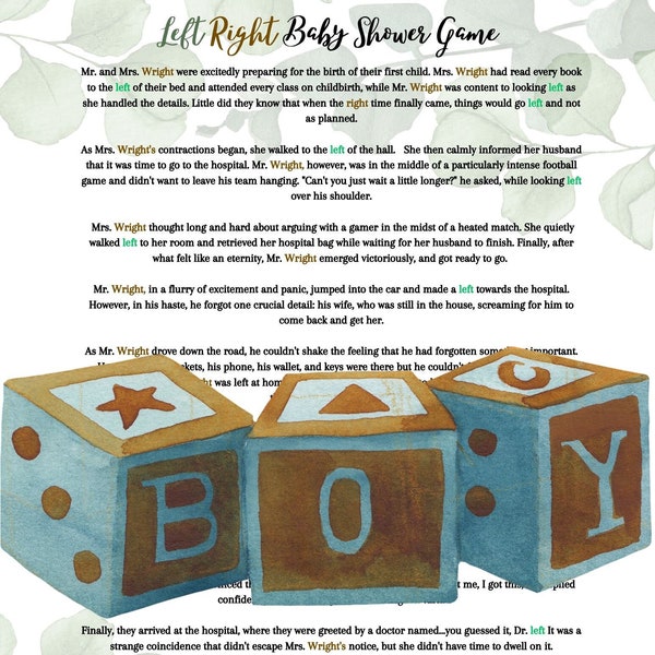 Left Right Baby Shower Game - Etsy