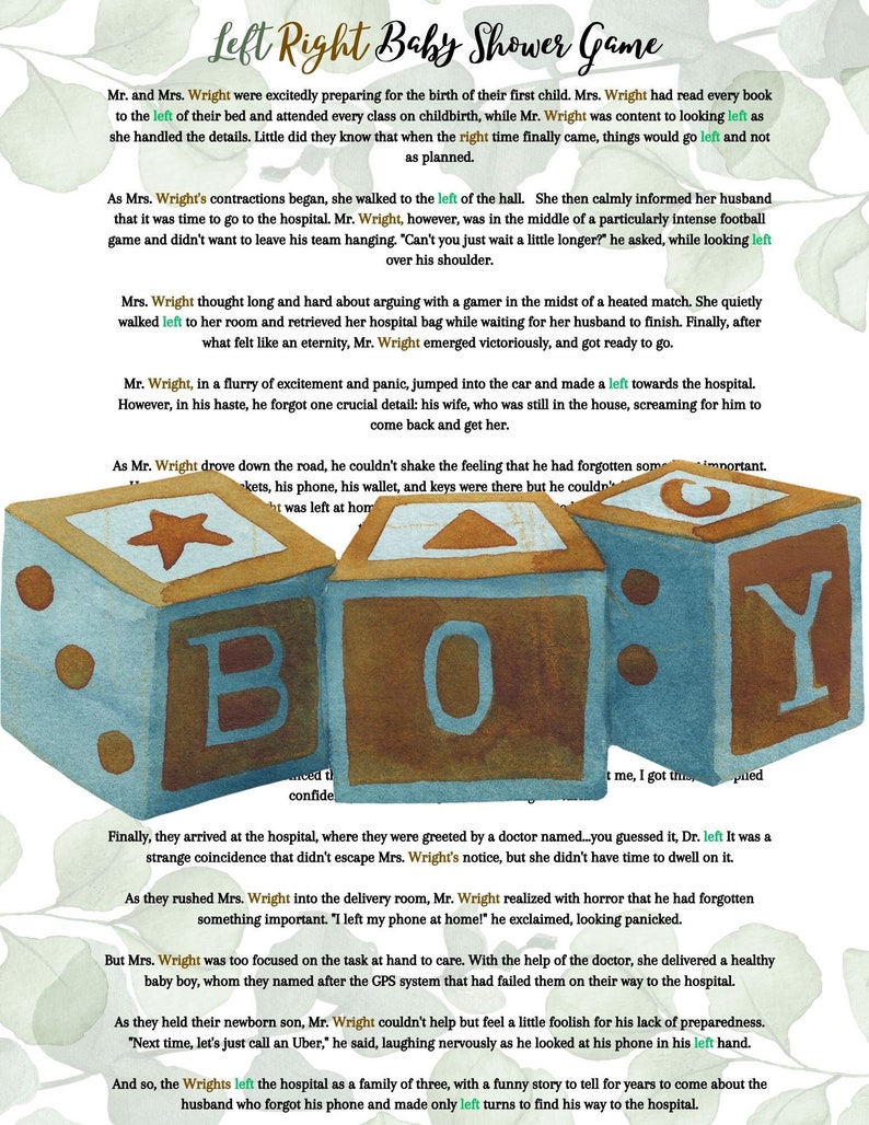 Left Right Baby Shower Game (boy) - Etsy
