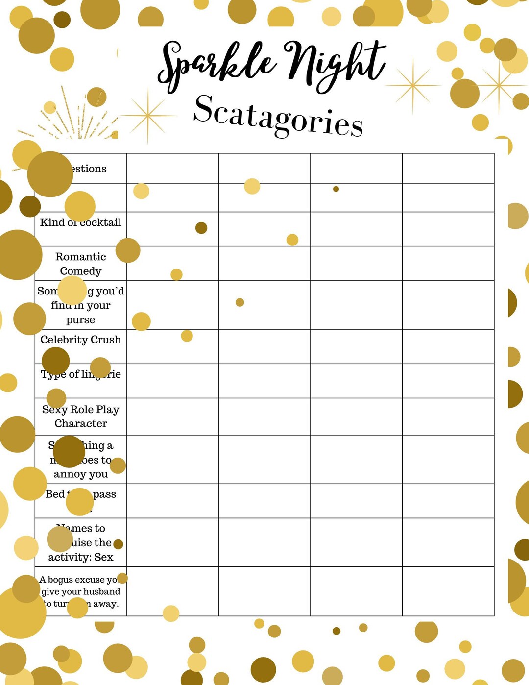 Girls Night Games, Ladies Night Games Package of Scatagories Sparkle ...