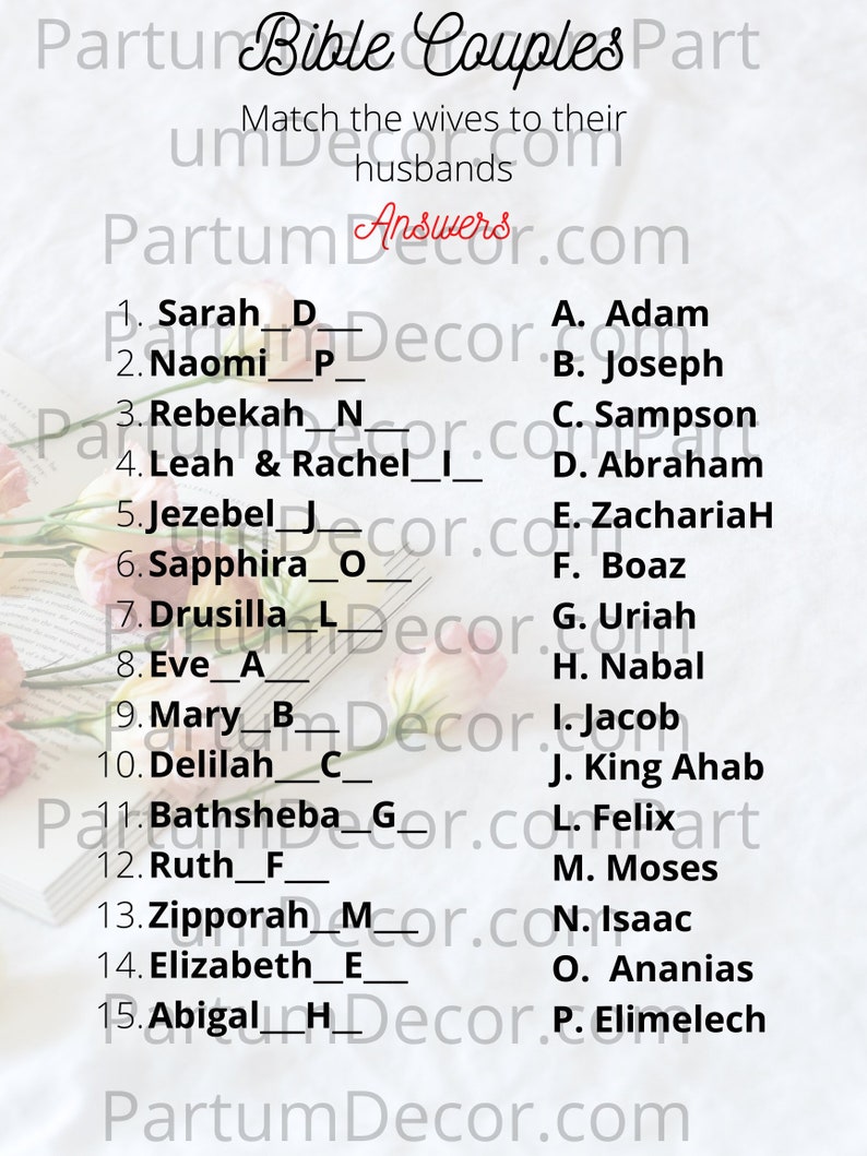 Bible Couples Game - Etsy
