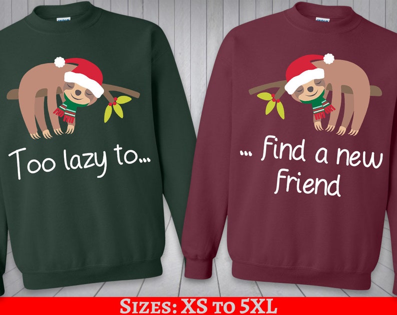 Ugly Christmas Sweater couple Best Friends Sloth BFF | Etsy