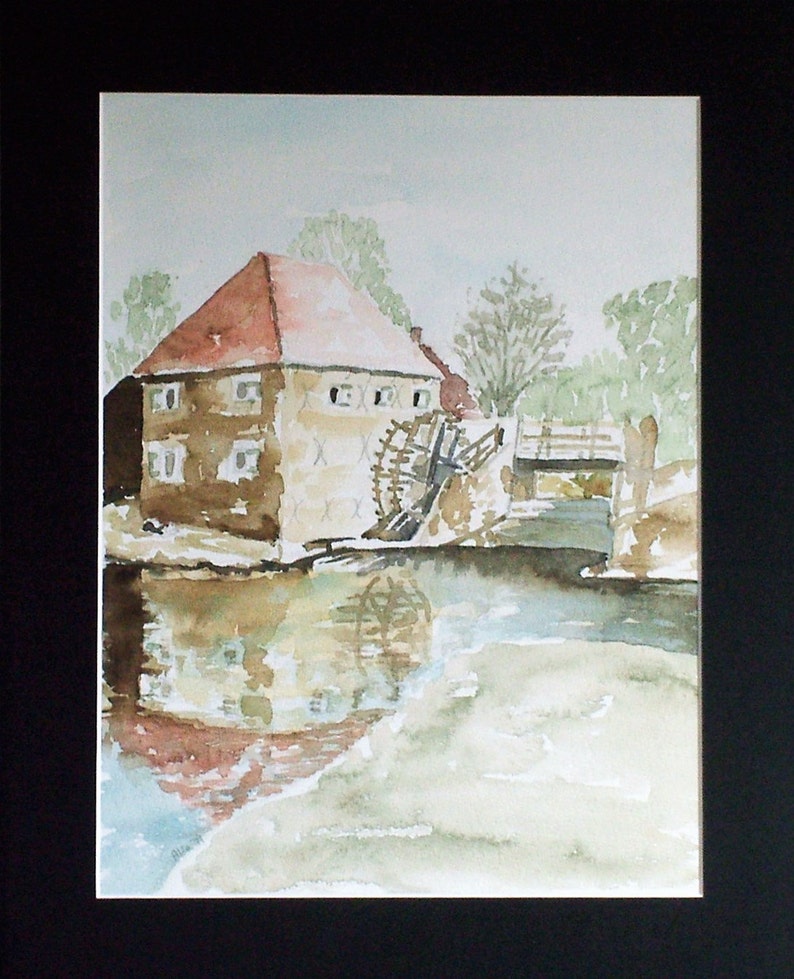 Original Painting of a Watermill in Watercolor on 300 Grams - Etsy