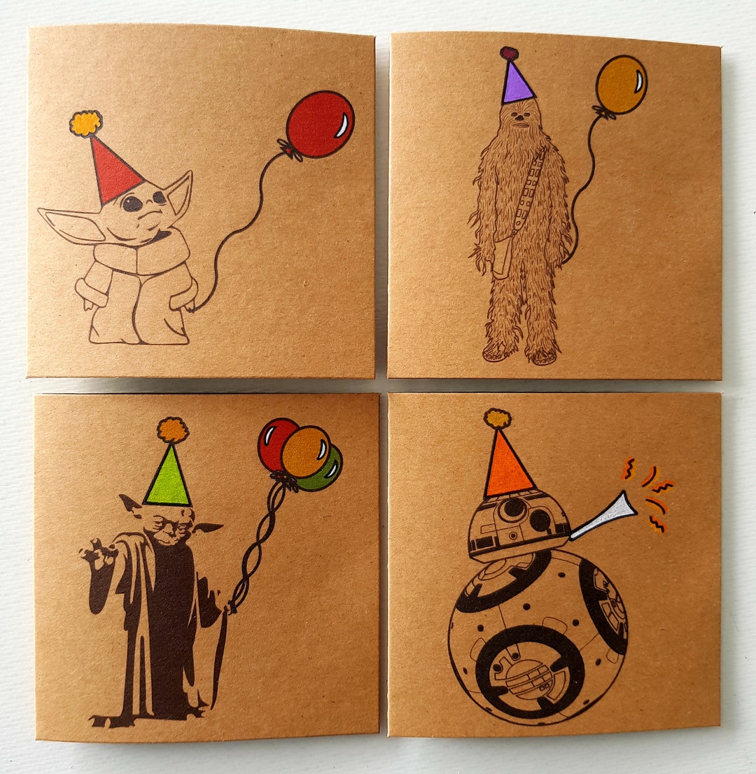 Set of 4 Unique Birthday Cards Funny Star Wars Cards Handmade Silly ...