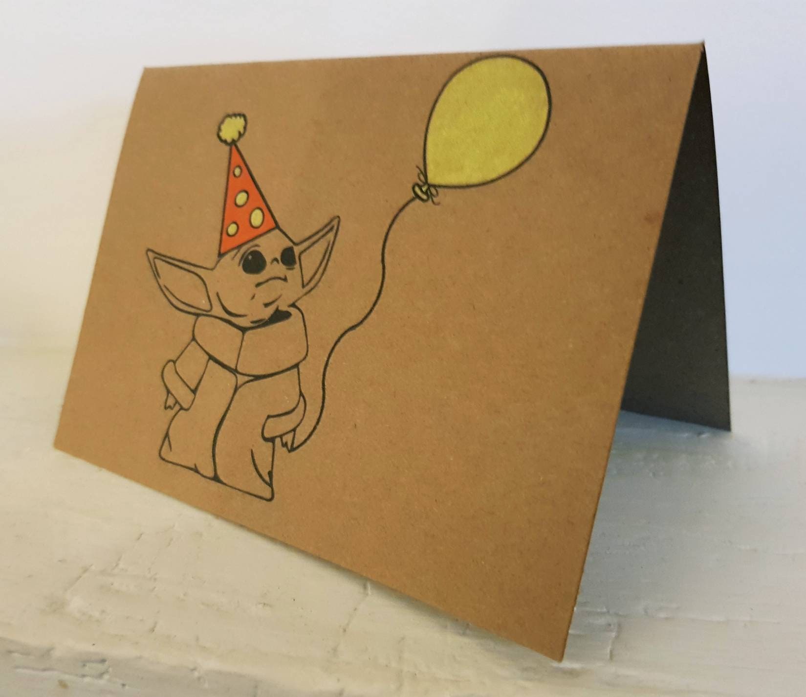 Handmade Baby Yoda Birthday Card - Star Wars Fan, Kraft Card - Etsy UK
