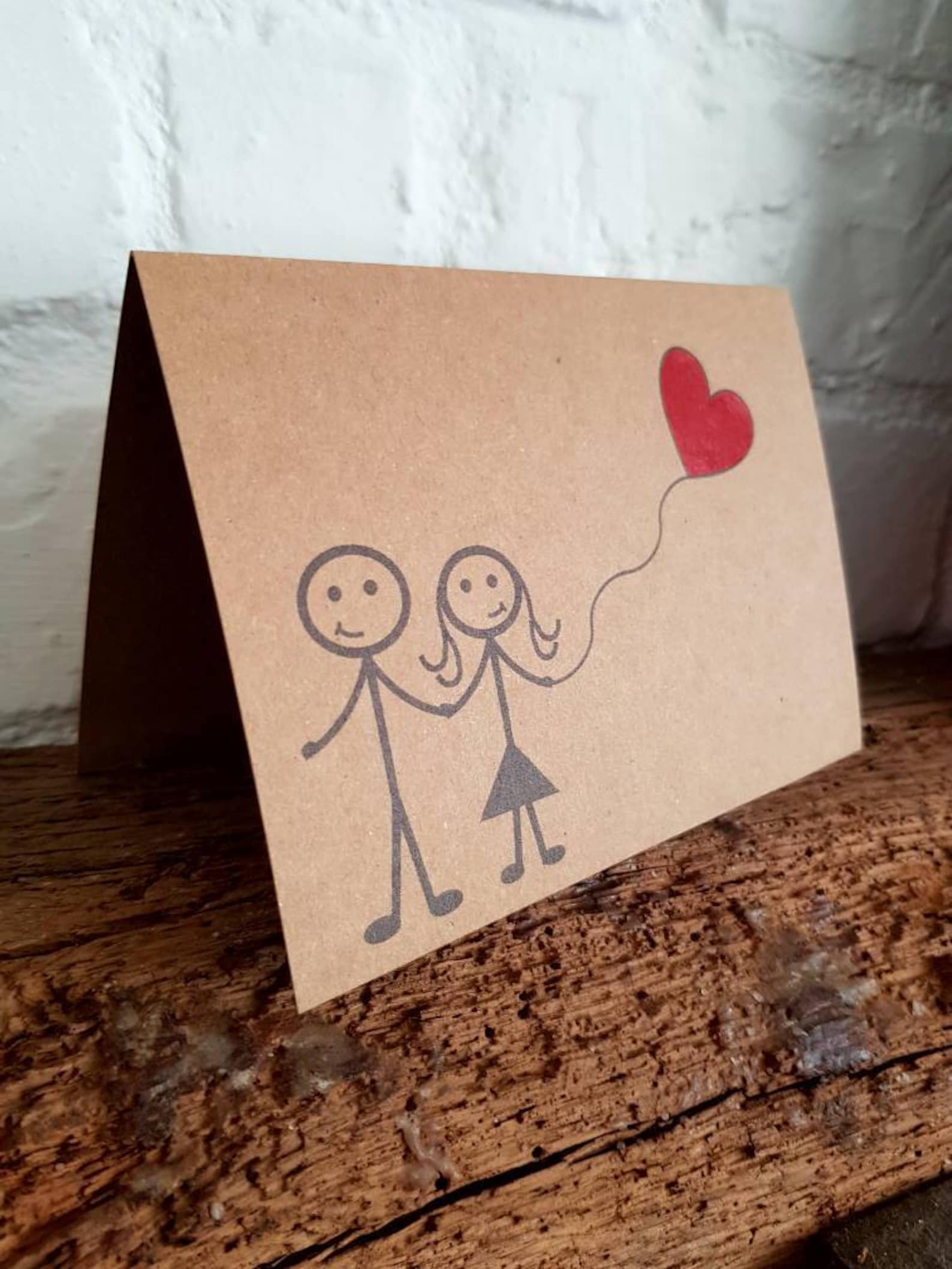 Handmade Stickman Anniversary Card - Kraft Card With Balloon Heart - Etsy