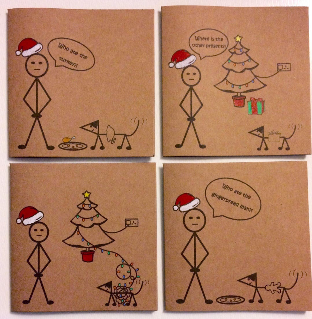 Set of 4 Unique Christmas Cards Funny Christmas Cards - Etsy