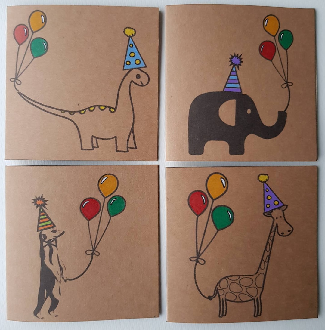 Set of 4 Unique Birthday Cards Funny Kids Cards Handmade Silly Animals ...