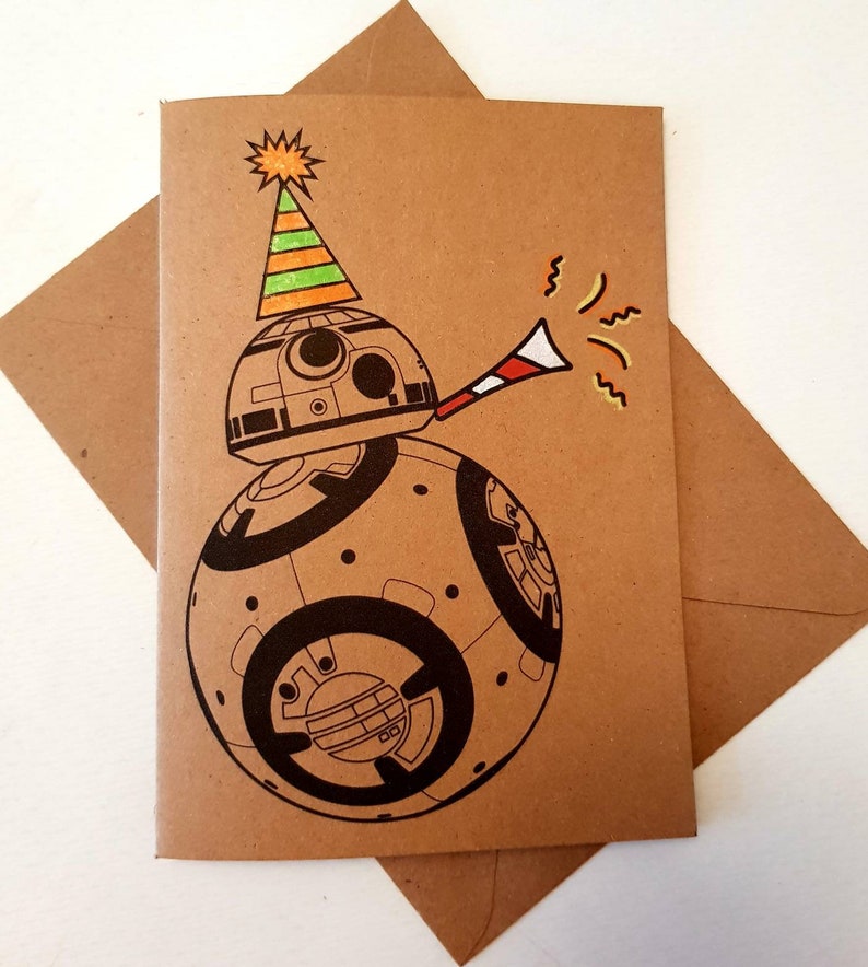Handmade BB8 Birthday Card - Unique Star Wars Card - Party Hat ...