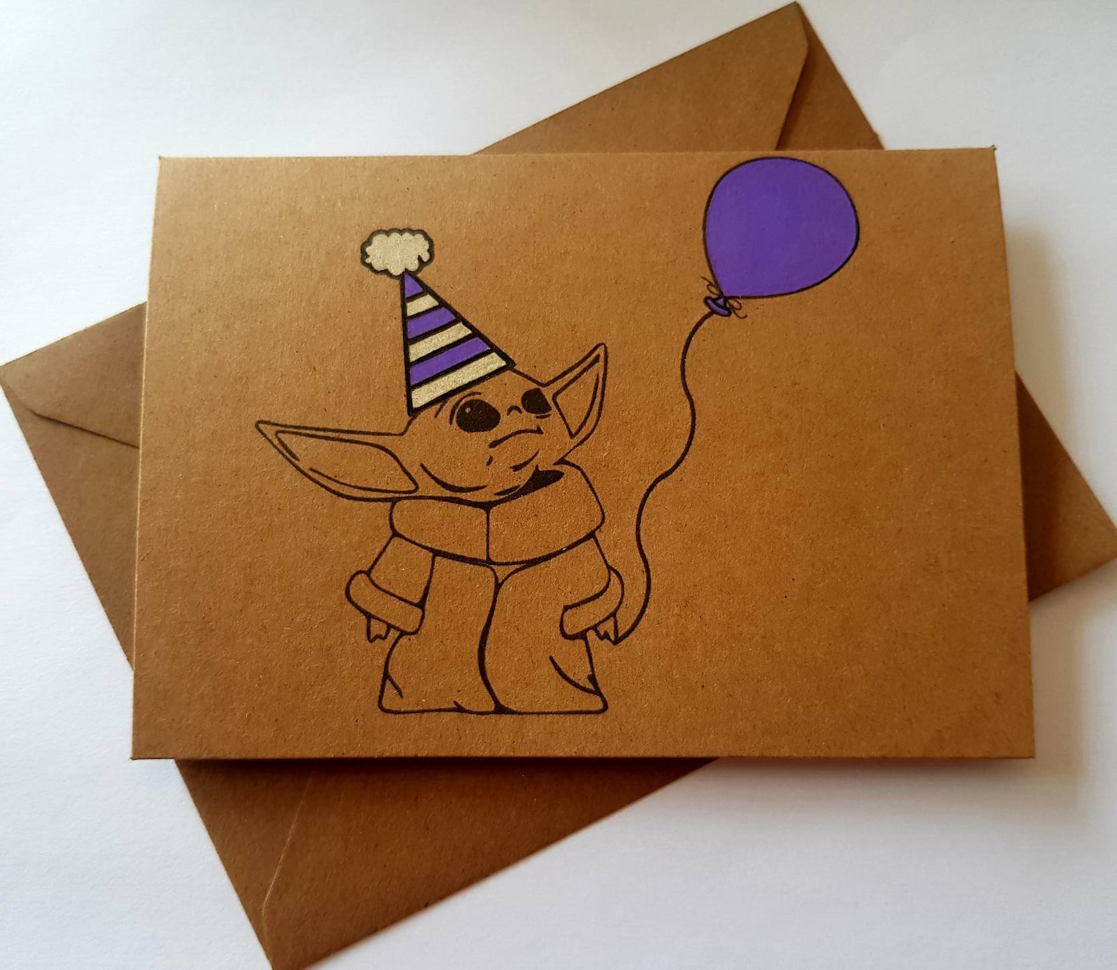 Handmade Baby Yoda Birthday Card - Star Wars Fan, Kraft Card - Etsy