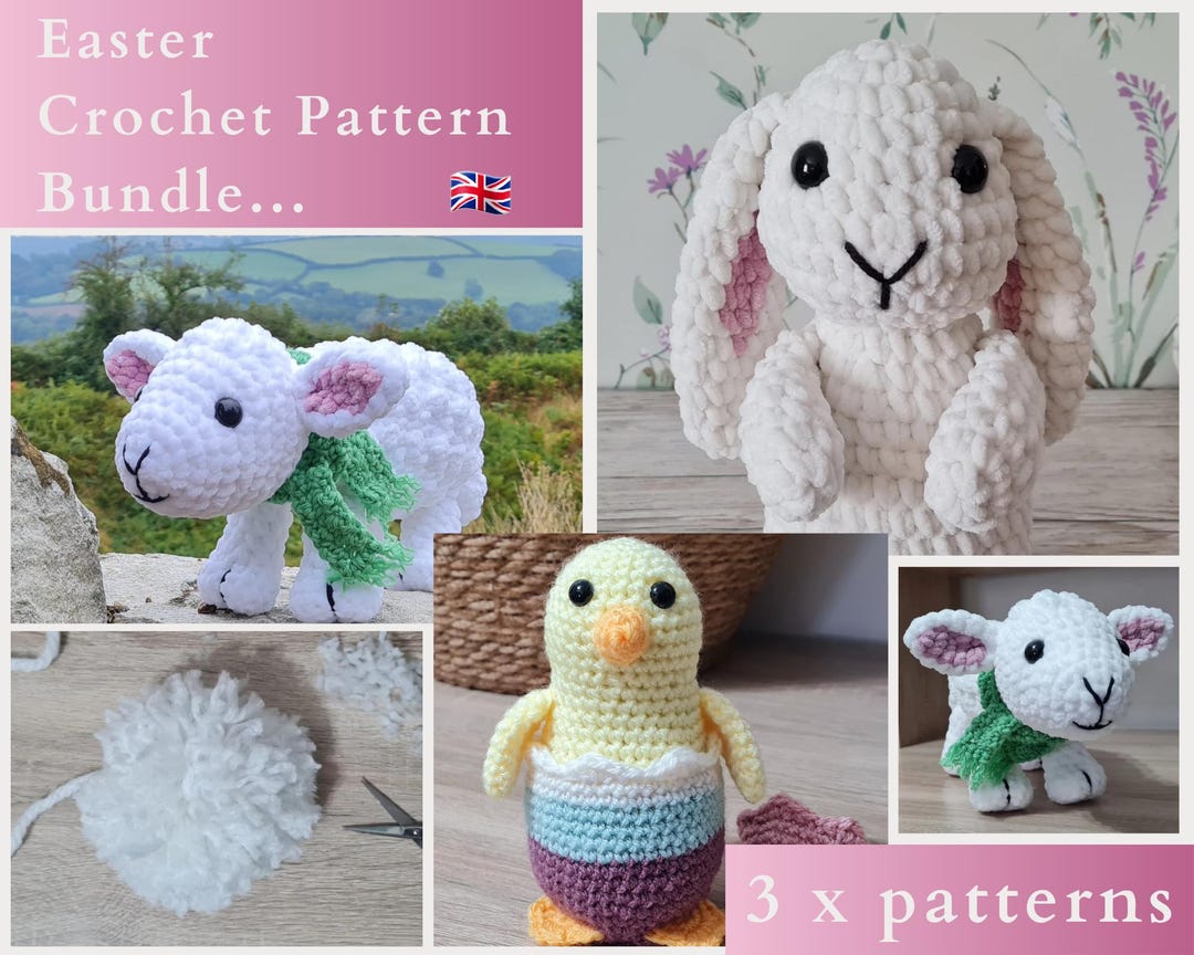 Easter Crochet Pattern Bundle - 3 Patterns - UK TERMINOLOGY - PDF Bunny Rabbit, Lamb and Chick ...