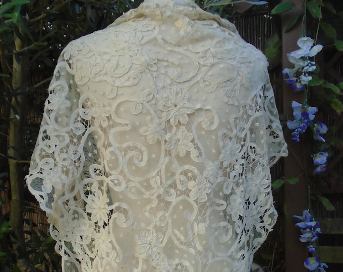Antique Vintage Bobbin Tape Lace Shawl. Handmade Lace 1900's Edwardian ...