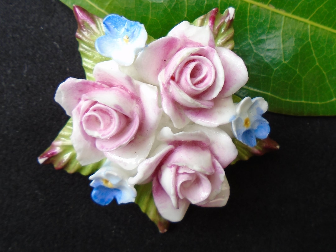 Aynsley Vintage Floral Porcelain Brooch China Brooch Pink Roses Bouquet ...