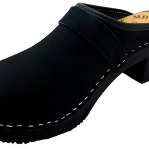 Original Swedish Clogs, Black Fat Leather With Carved 3 Dimensional ...